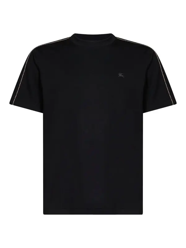 Burberry Black Cotton T-shirt With Check Trims