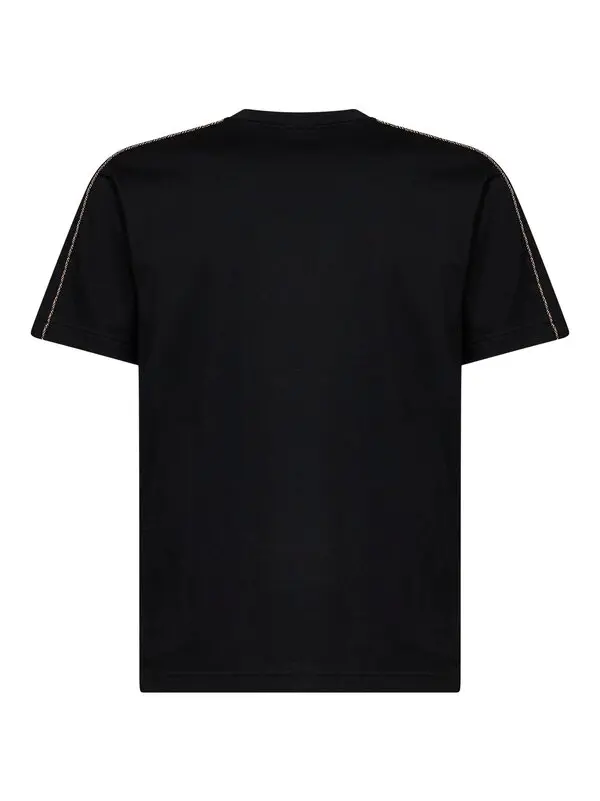 Burberry Black Cotton T-shirt With Check Trims
