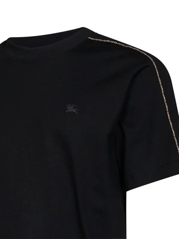 Burberry Black Cotton T-shirt With Check Trims