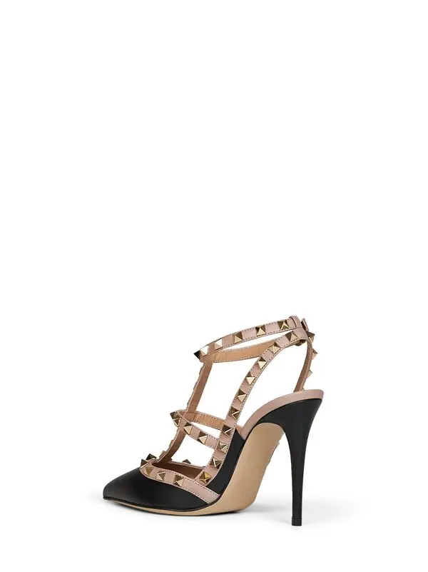 Valentino Garavani Black Leather Rockstud Pumps With Blush Straps