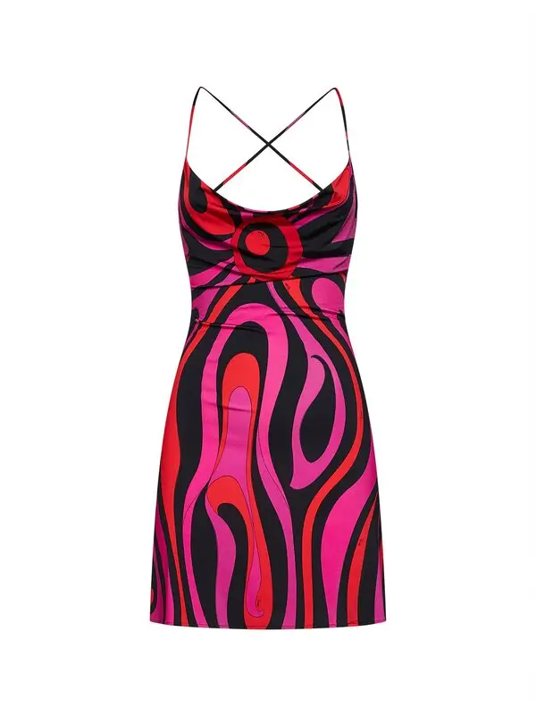 Emilio Pucci Fuchsia And Black Marmo-print Jersey Satin Mini Dress - Multicolor