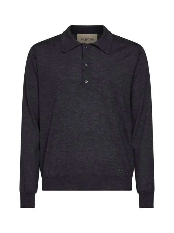 Valentino Garavani Dark Grey Wool Polo Shirt With Vlogo Embroidery