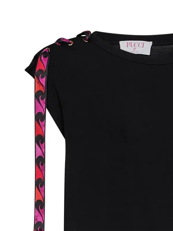 Emilio Pucci Black Stretch Jersey Tank Top With Printed Tape