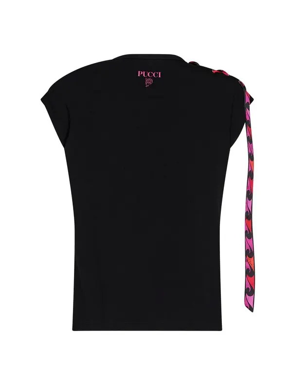 Emilio Pucci Black Stretch Jersey Tank Top With Printed Tape Detail - Multicolor