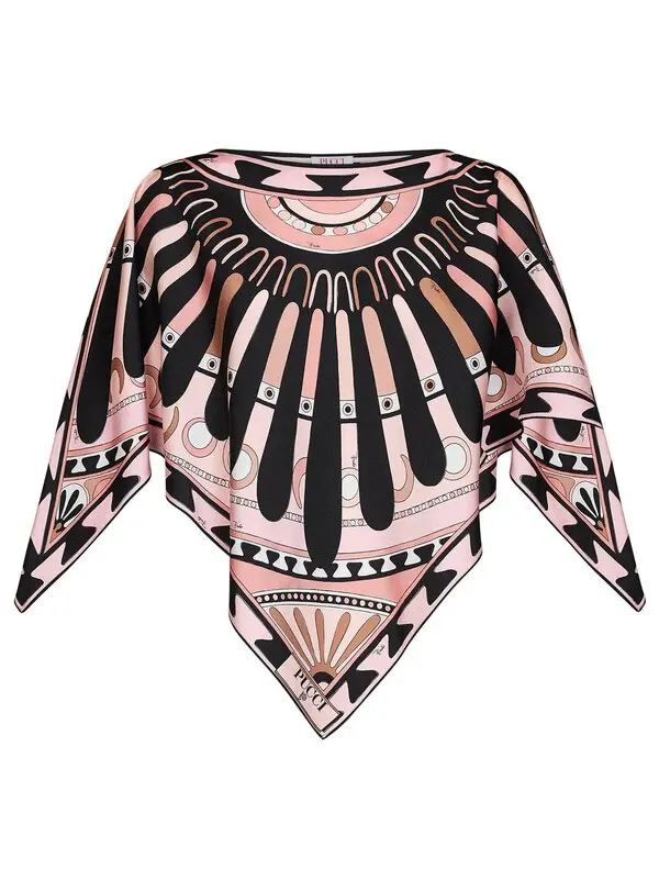 Emilio Pucci Nude Soleil-print Silk Twill Kaftan Top