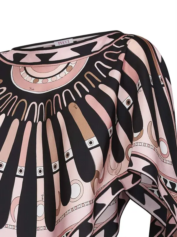 Emilio Pucci Nude Soleil-print Silk Twill Kaftan Top