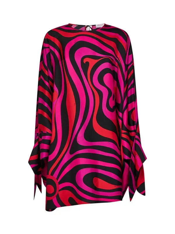 Emilio Pucci Fuchsia And Black Marmo-print Silk Twill Short Kaftan - Multicolor