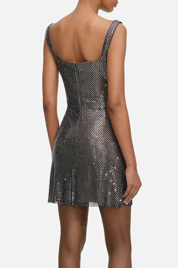 SELF-PORTRAIT Mesh Rhinestone Mini Dress