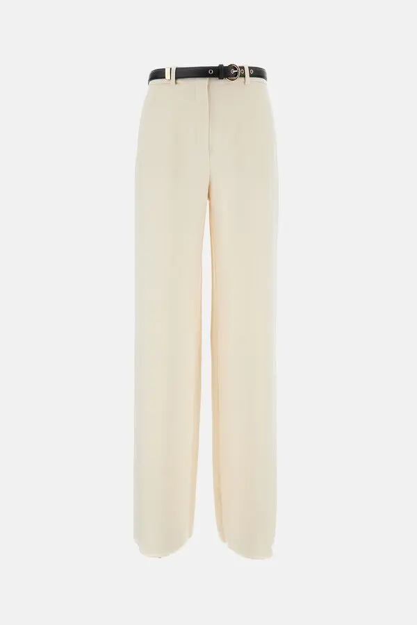 Max Mara Blue Cady Wide Leg Trousers With Belt - Multicolor