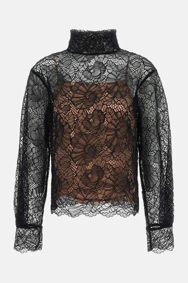 ROTATE BY BIRGER CHRISTENSEN Lace High Neck Long Sleeve Blouse - Multicolor