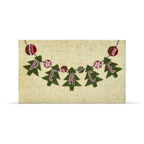TAG Peace Garland Coir Mat Rectangle Indoor Outdoor Welcome Mat - Multicolored