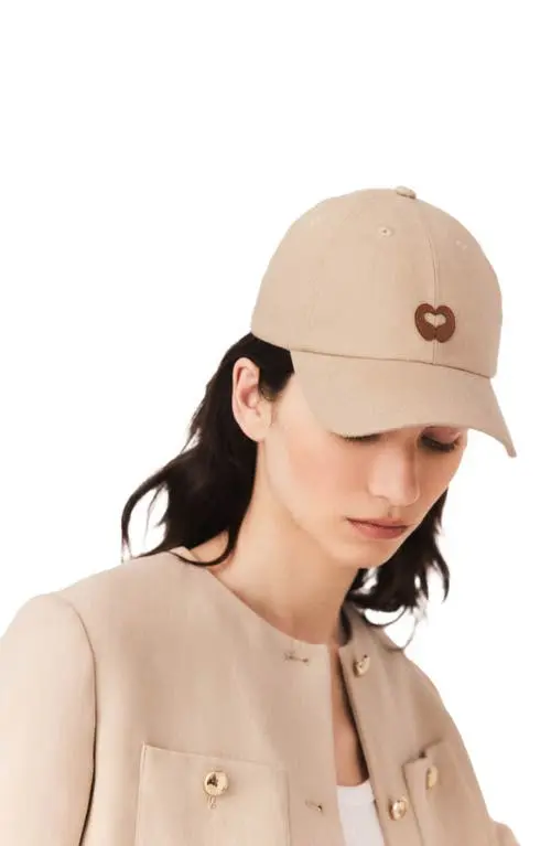 Maje Linen Blend Cap With Logo Detail - Beige