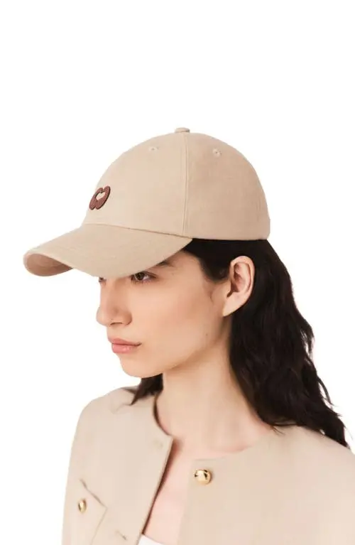 Maje Linen Blend Cap With Logo Detail - Beige