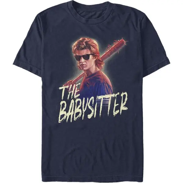 STRANGER THINGS Netflix Steve Cool Babysitter Short Sleeve Graphic T-shirt - Navy Blue