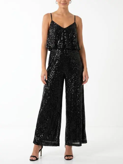 Rachel Rachel Roy Sequin Tara Ruffle Jumpsuit - Black