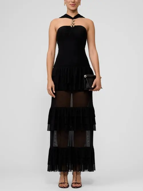 Rachel Rachel Roy Solana Mesh Tiered Long Dress - Black