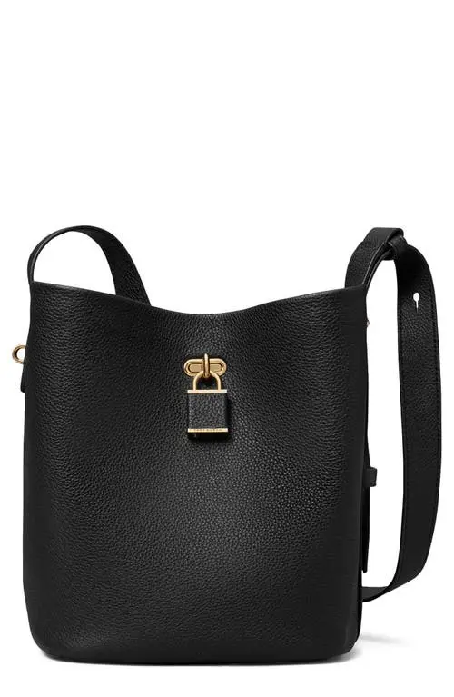 Tory Burch Lock Slim Medium Leather Bucket Bag - Black
