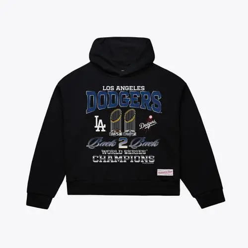 Mitchell & Ness Los Angeles Dodgers Back-to-back World Series Champions Cropped Hoodie By - Black