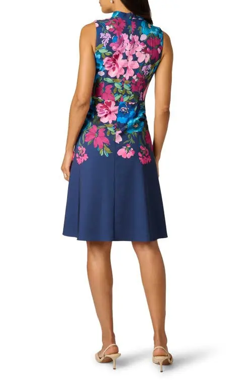 Adrianna Papell Floral V-neck Stretch Twill Dress
