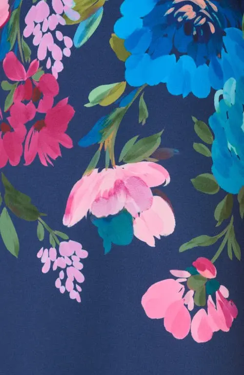 Adrianna Papell Floral V-neck Stretch Twill Dress