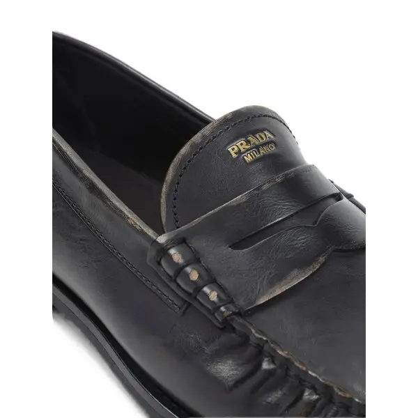 Prada Soft Construction Loafers In Antiqued Leather