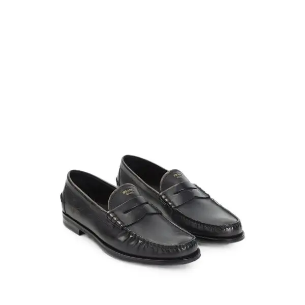 Prada Soft Construction Loafers In Antiqued Leather
