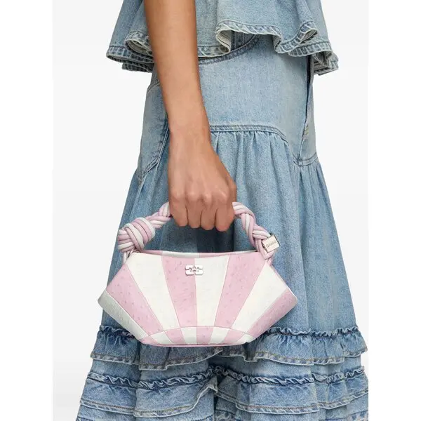 GANNI Striped Ostrich-effect Leather Shoulder Bag