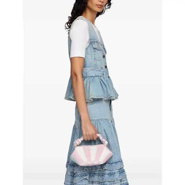 GANNI Striped Ostrich-effect Leather Shoulder Bag
