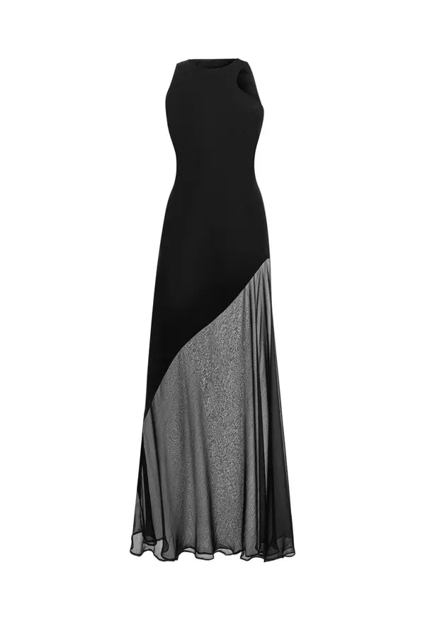 NOCTURNE Sheer Detail Maxi Dress
