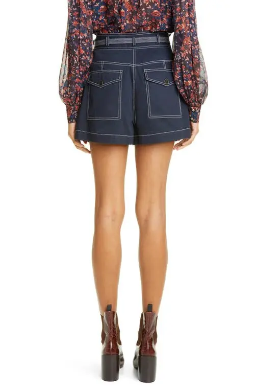 Ulla Johnson Oscar Topstitch Belted Cotton Shorts