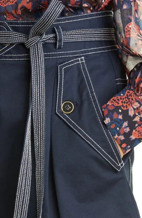 Ulla Johnson Oscar Topstitch Belted Cotton Shorts
