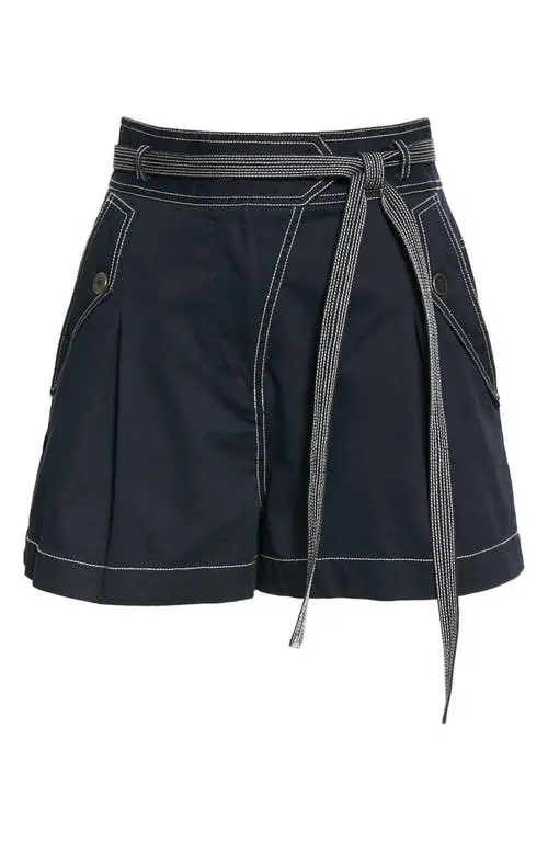 Ulla Johnson Oscar Topstitch Belted Cotton Shorts