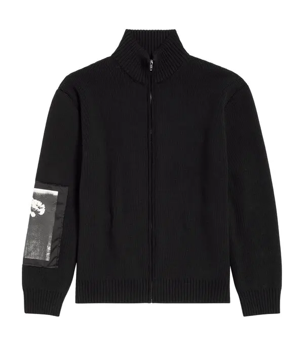Balenciaga Wool Zip-up Jacket With Graphic And Floral Patch