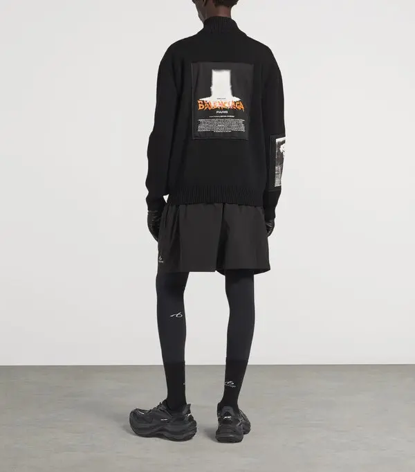 Balenciaga Wool Zip-up Jacket With Graphic And Floral Patch