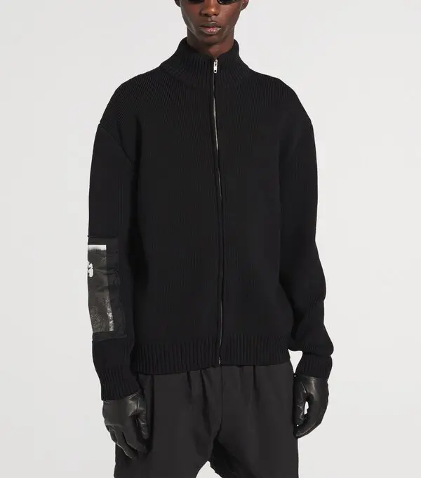 Balenciaga Wool Zip-up Jacket With Graphic And Floral Patch