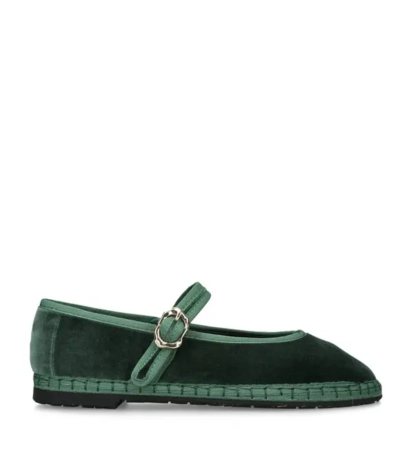 FLABELUS Velvet Mary Janes - Green