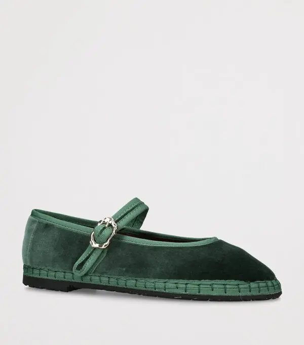 FLABELUS Velvet Mary Janes - Green