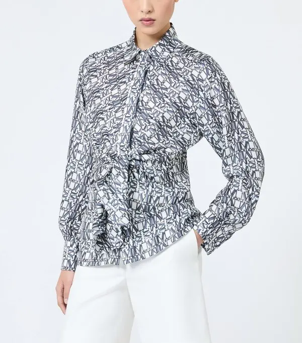 Max Mara Silk Monogram Print Blouse