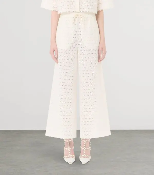 Valentino Garavani Broderie Anglaise Wide-leg Trousers - Ivory