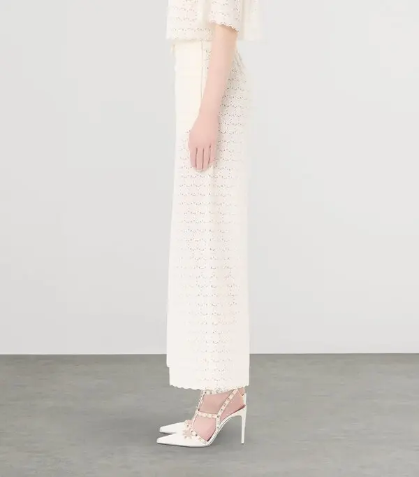 Valentino Garavani Broderie Anglaise Wide-leg Trousers - Ivory