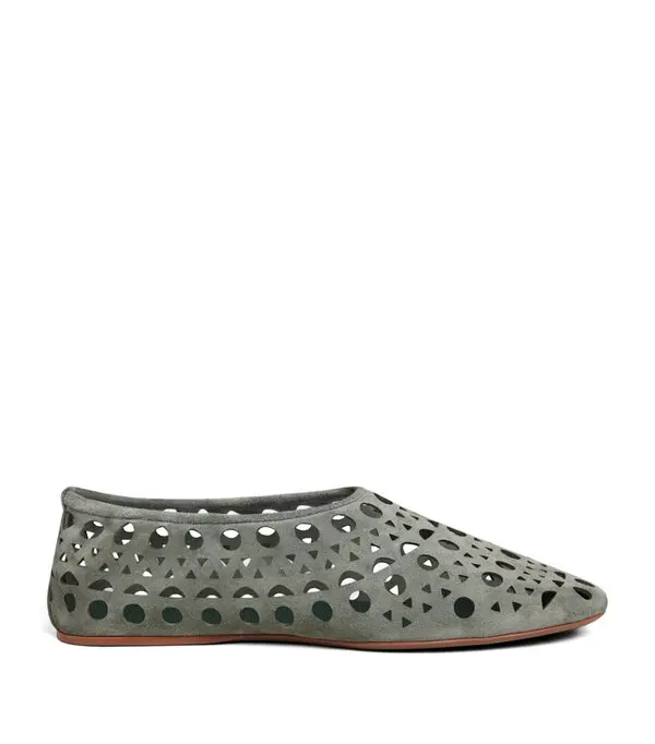 Alaïa Vienne Laser-cut Suede Ballet Flats - Green