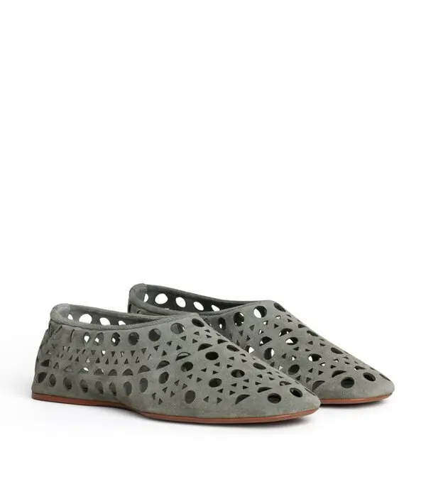 Alaïa Vienne Laser-cut Suede Ballet Flats - Green