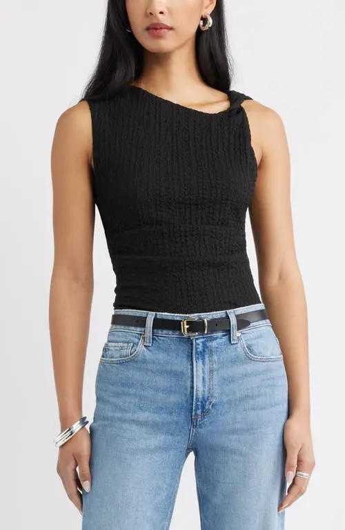 OPEN EDIT Twisted Shoulder Textured Tank - Black