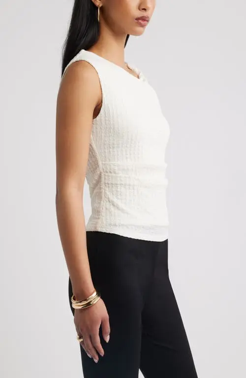 OPEN EDIT Twisted Shoulder Textured Tank - Ivory