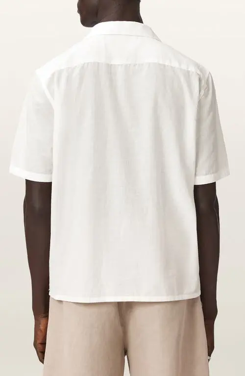 ALLSAINTS Monument Mountainscape Print Slub Cotton Camp Shirt