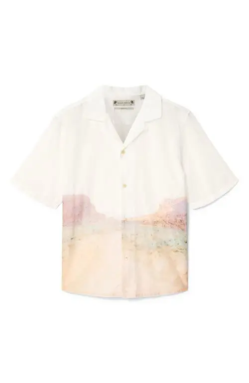ALLSAINTS Monument Mountainscape Print Slub Cotton Camp Shirt