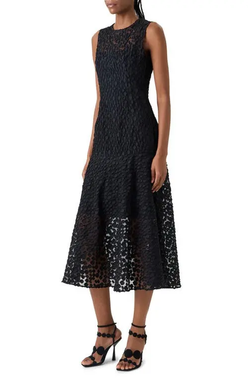 Akris Devoré Dot Organza Flounce Midi Dress
