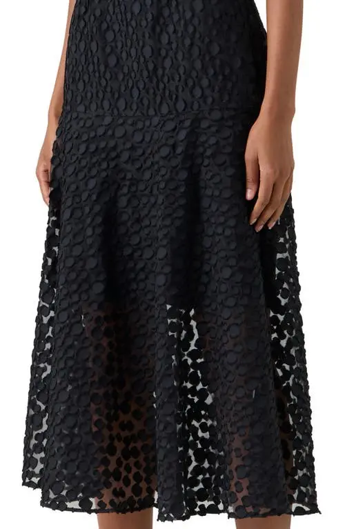 Akris Devoré Dot Organza Flounce Midi Dress