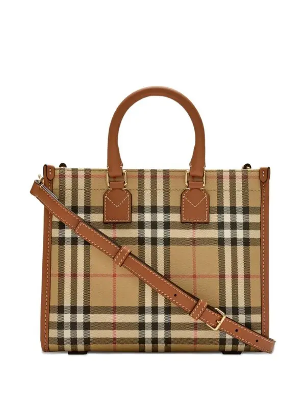 Burberry Mini Freya Tote Bag In Check Coated Cotton Blend - Multicolor