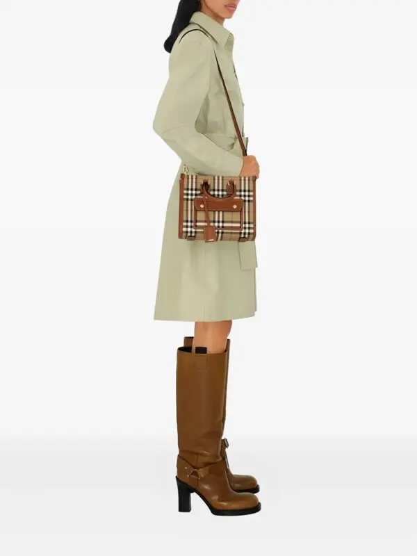 Burberry Mini Freya Tote Bag In Check Coated Cotton Blend - Multicolor